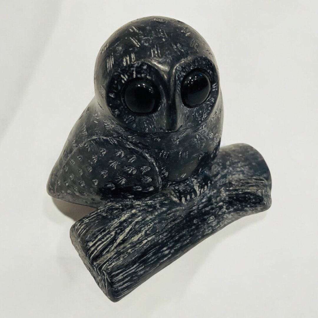 Black Owl Figurine Wolf Original Sculpture Large Eyes Figurine Made in ...