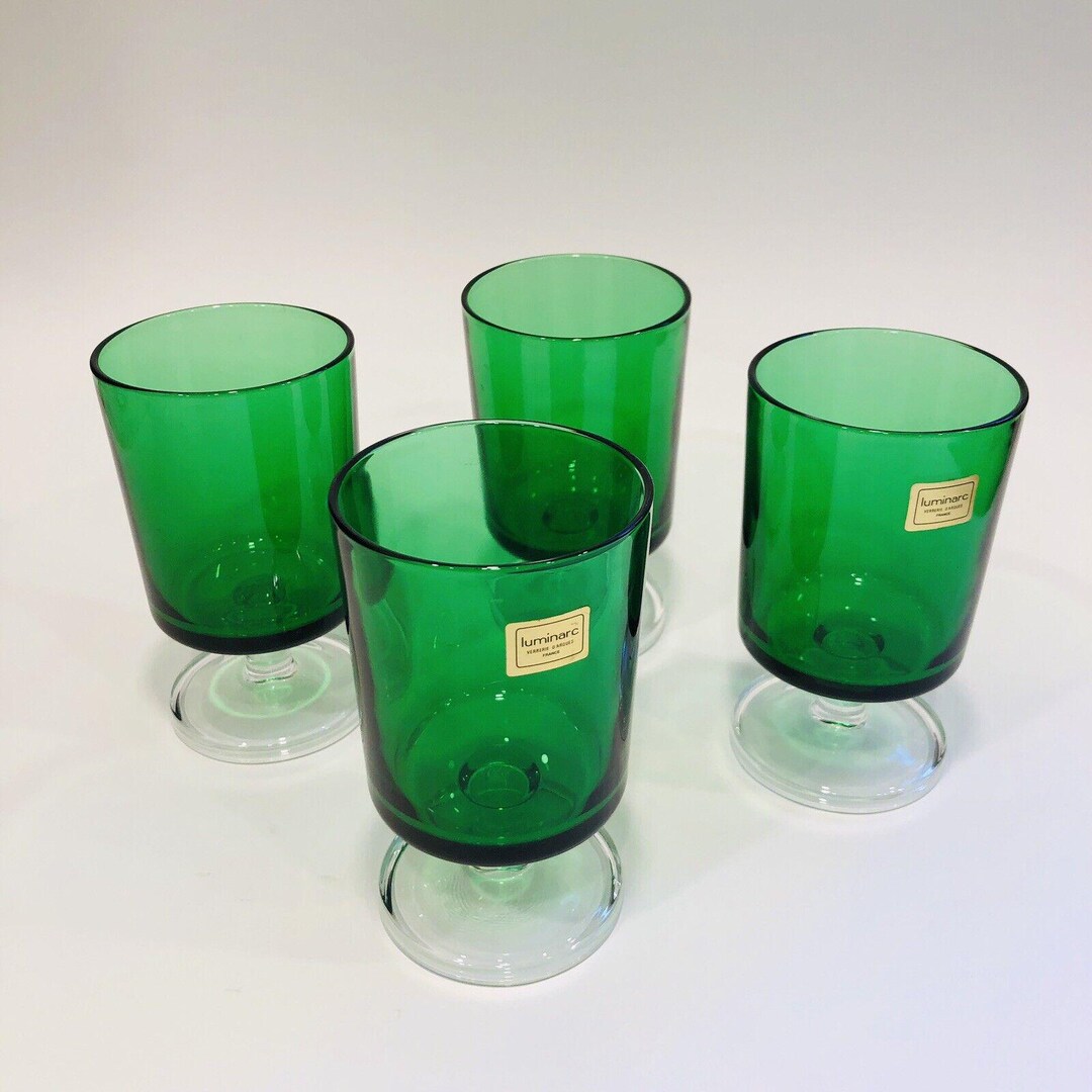 Luminarc Emerald Green Cavalier Wine Glasses Short Stem Vintage Barware ...