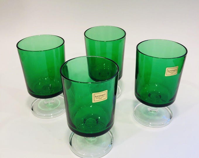 Luminarc Emerald Green Cavalier Wine Glasses Short Stem Vintage Barware ...