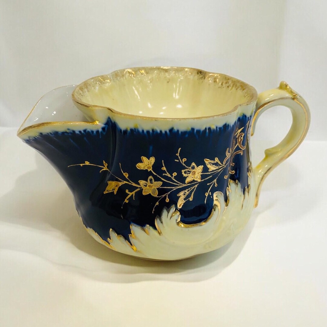 Vintage Ceramic Shaving Scuttle Mug Cobalt Blue & Gold Tone Floral ...