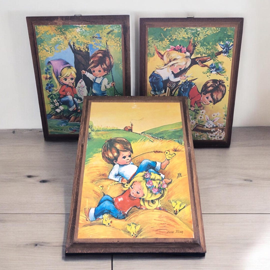 Vintage Big Eye Children Wall Art Haru King Outdoor Farm Fishing ...