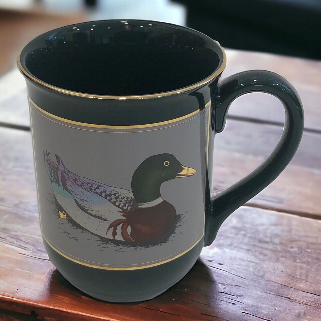 Vintage Otagiri Mallard Duck Coffee Mug Hunter Green Duck Design Gold ...