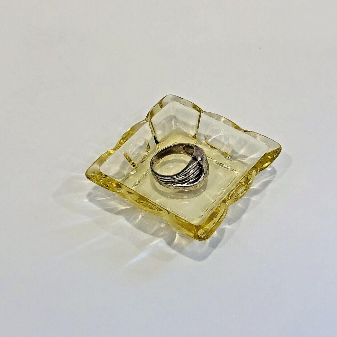 Vintage Heisy Yellow Small Square Glass Ring Dish Pin Dish - Etsy