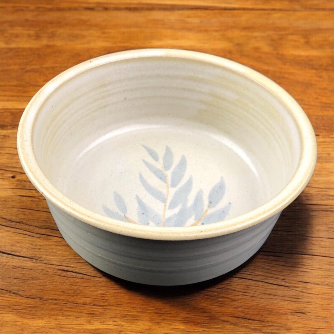 Studio Art Pottery Bowl Suzi Cameron PEI Canada Soft Blue Tree Leaves ...