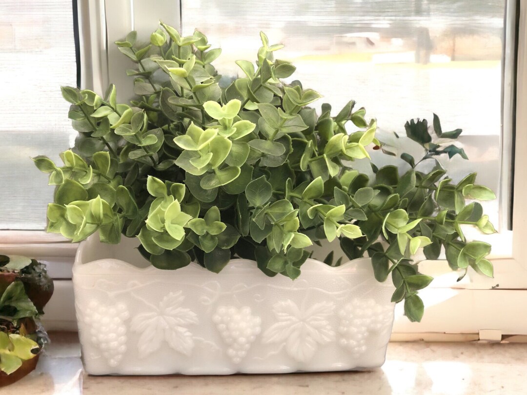 Vintage Fire King Milk Glass Rectangular Planter Anchor Hocking Grapes ...