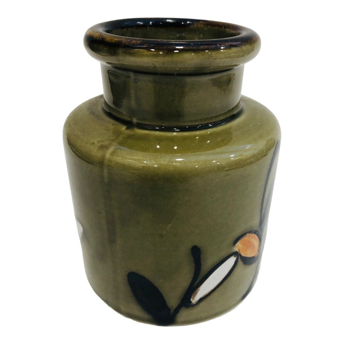 Vintage Stoneware Pottery Vase Nagoya Japan Green Leaf Design National ...