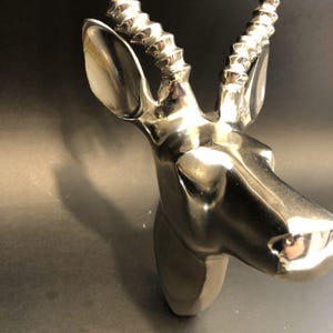 Wall Mounted Gazelle Antelope Head With Antlers Chrome Metal Sculpture ...