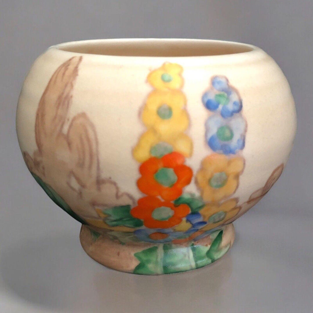 Vintage Beswickware Short Round Vase Hand-painted Art Deco Floral ...