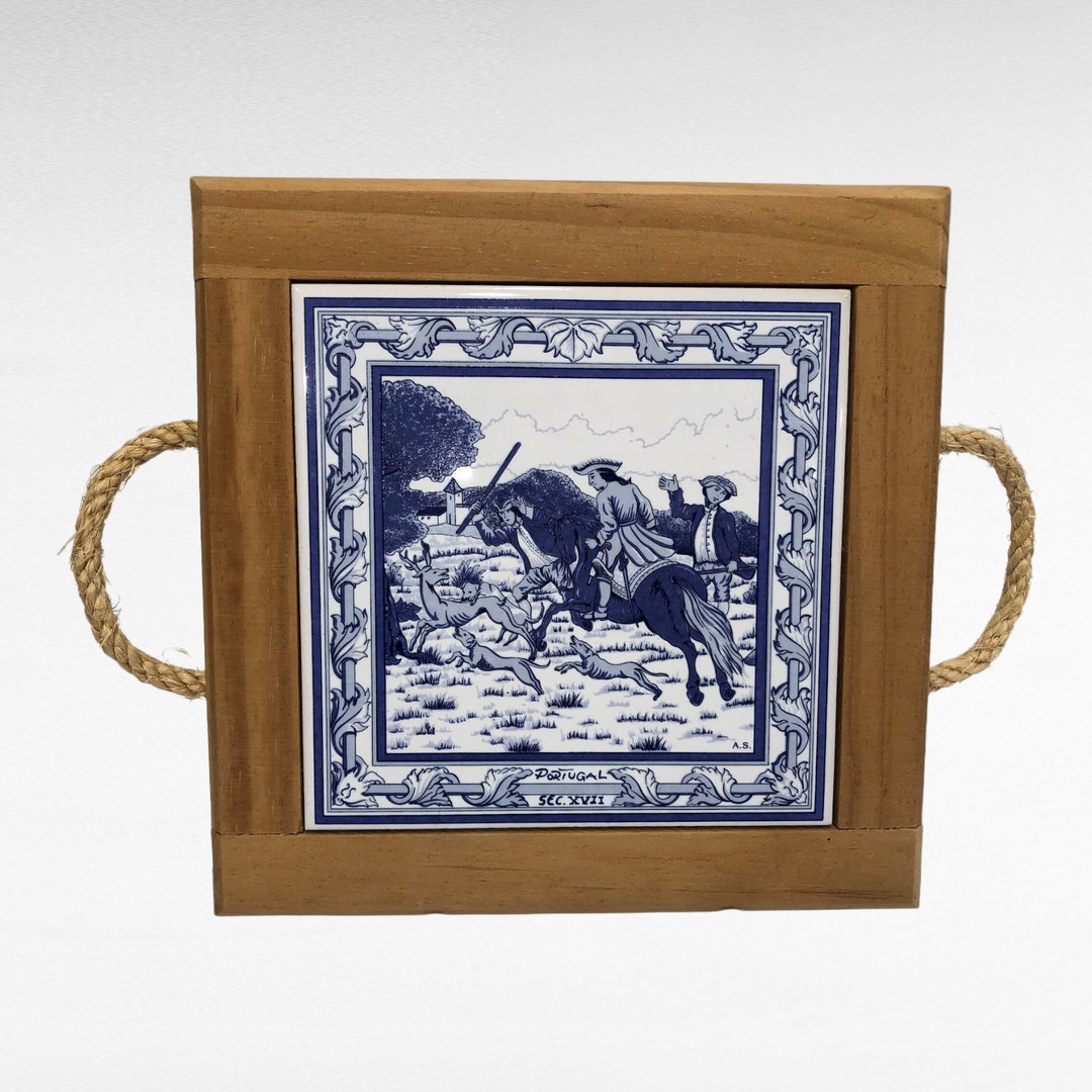 Portugal Ceramic Tile Trivet Wood Frame With Rope Handles - Etsy