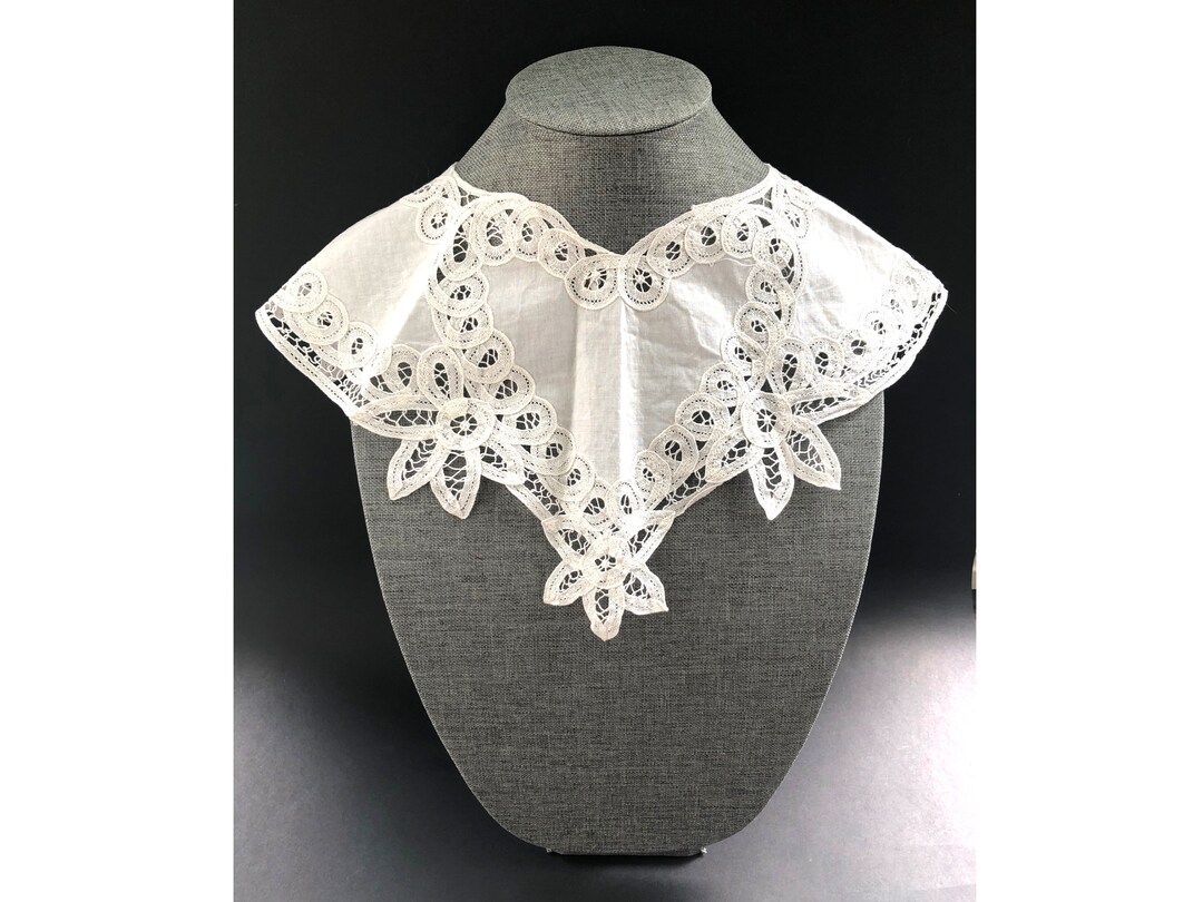 Vintage Cotton Collar White Neck Collar With Button Closure Lace Collar ...