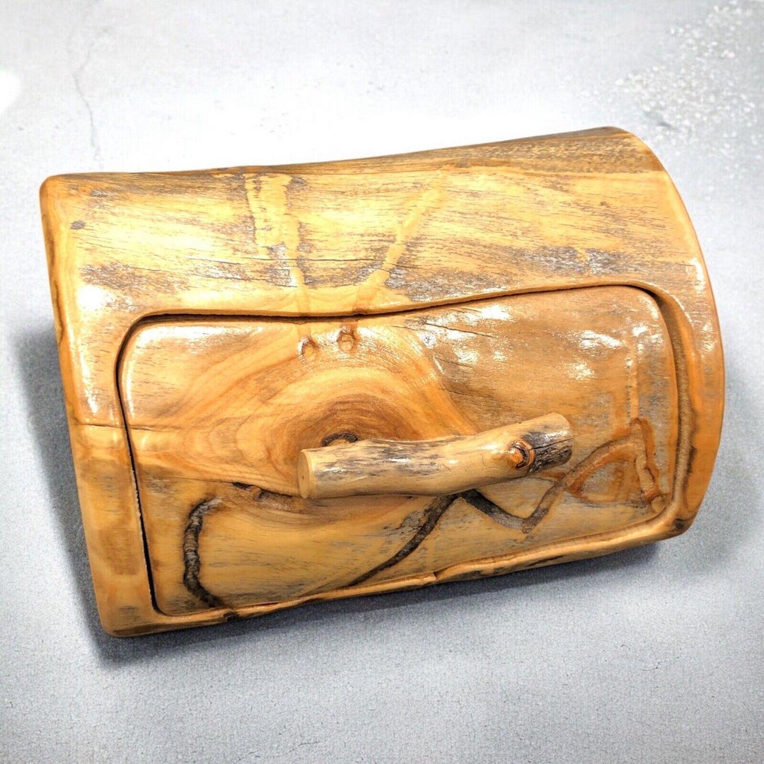 Wood Jewelry Box With Secret Hidden Compartment Rustic Log Trinket Box ...
