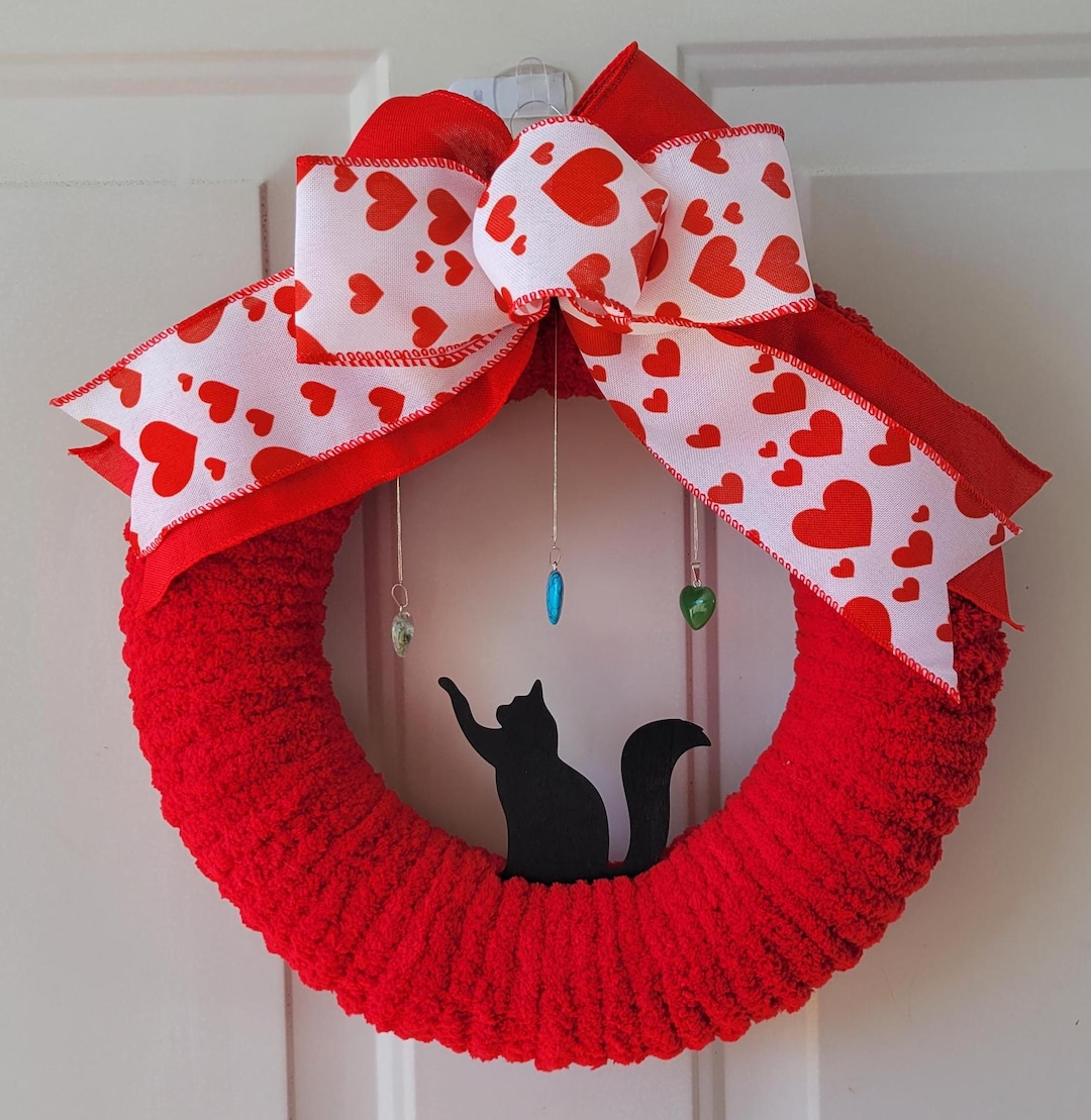 Cat Valentine's Wreath, Cat Wreath, Valentine's Wreath, Door Decoration ...