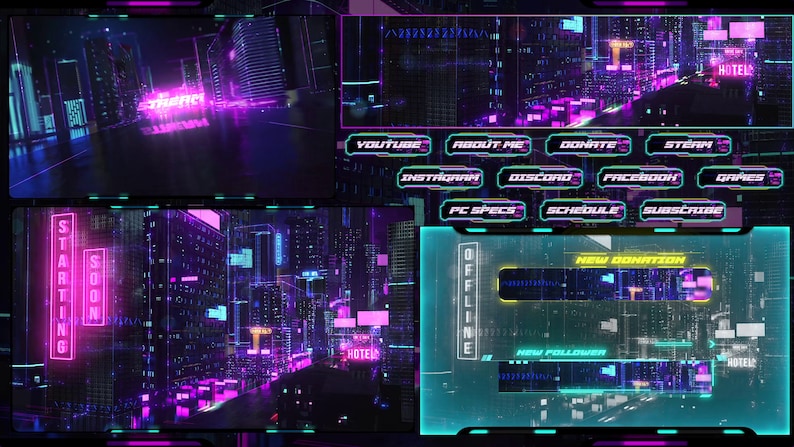 Neon Stream Overlay Package 2 animated Screens, Alerts, Overlay ...