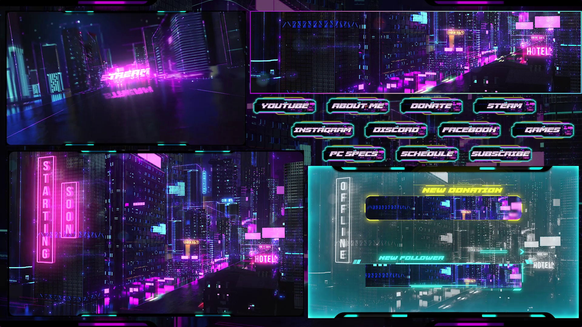 Neon Stream Overlay Package 2 animated Screens, Alerts, Overlay ...