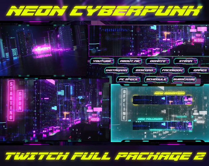 Neon Stream Overlay Package 2 animated Screens, Alerts, Overlay ...