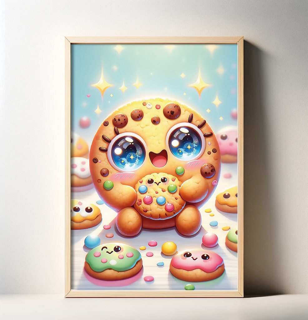 Cute Kawaii Cookie Art Print Pastel Nursery Decor Whimsical Girls ...