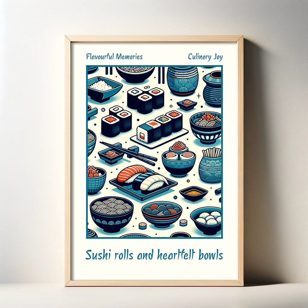 Sushi Rolls and Bowls Poster Japanese Kitchen Wall Art - Etsy