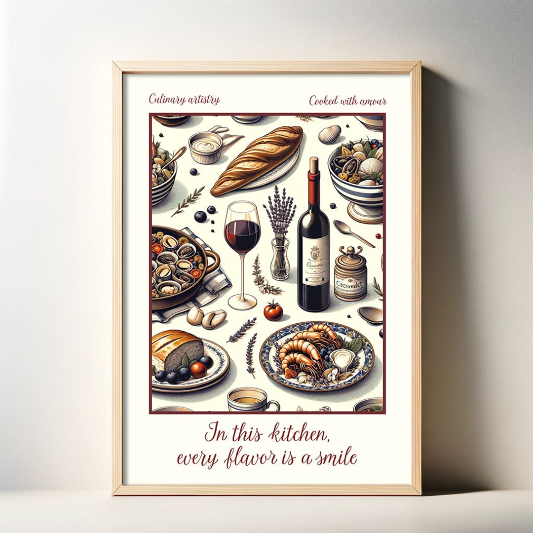 French Cuisine Art Print Chic Bistro Kitchen Poster Elegant Foodie Wall ...