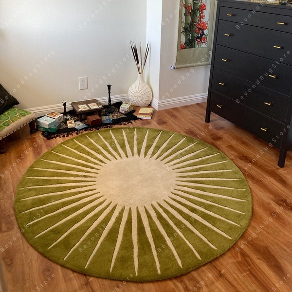 Green Handtufted Wool Rug Premium Quality Designer High Low Soft Wool ...