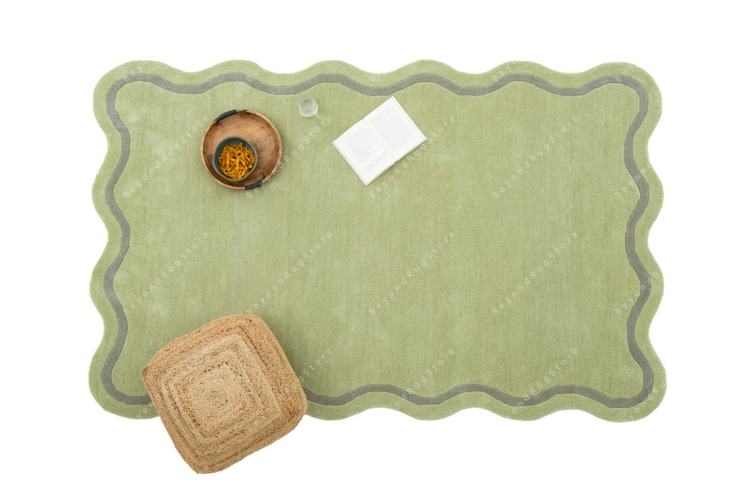 Buy Scallop Plain Tufted Rug, Pink, Blue, Ivory, Red, Green, Hand ...