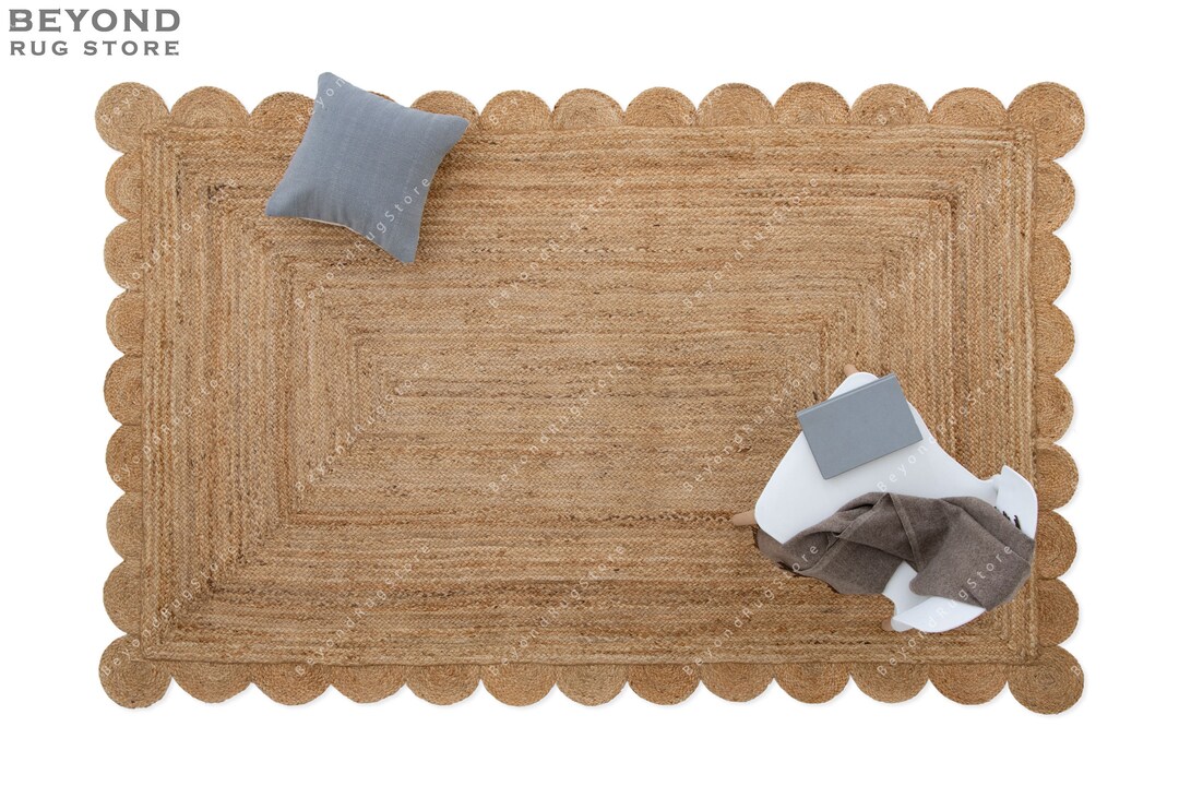 Scalloped Jute Rug, Natural Scallop Rug, Scalloped Edge Rug, Jute Area ...