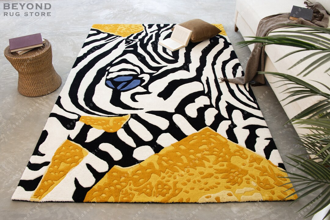 Zebras Portrait Yellow Modern Hand-tufted Wool Handmade Area Rug Carpet ...
