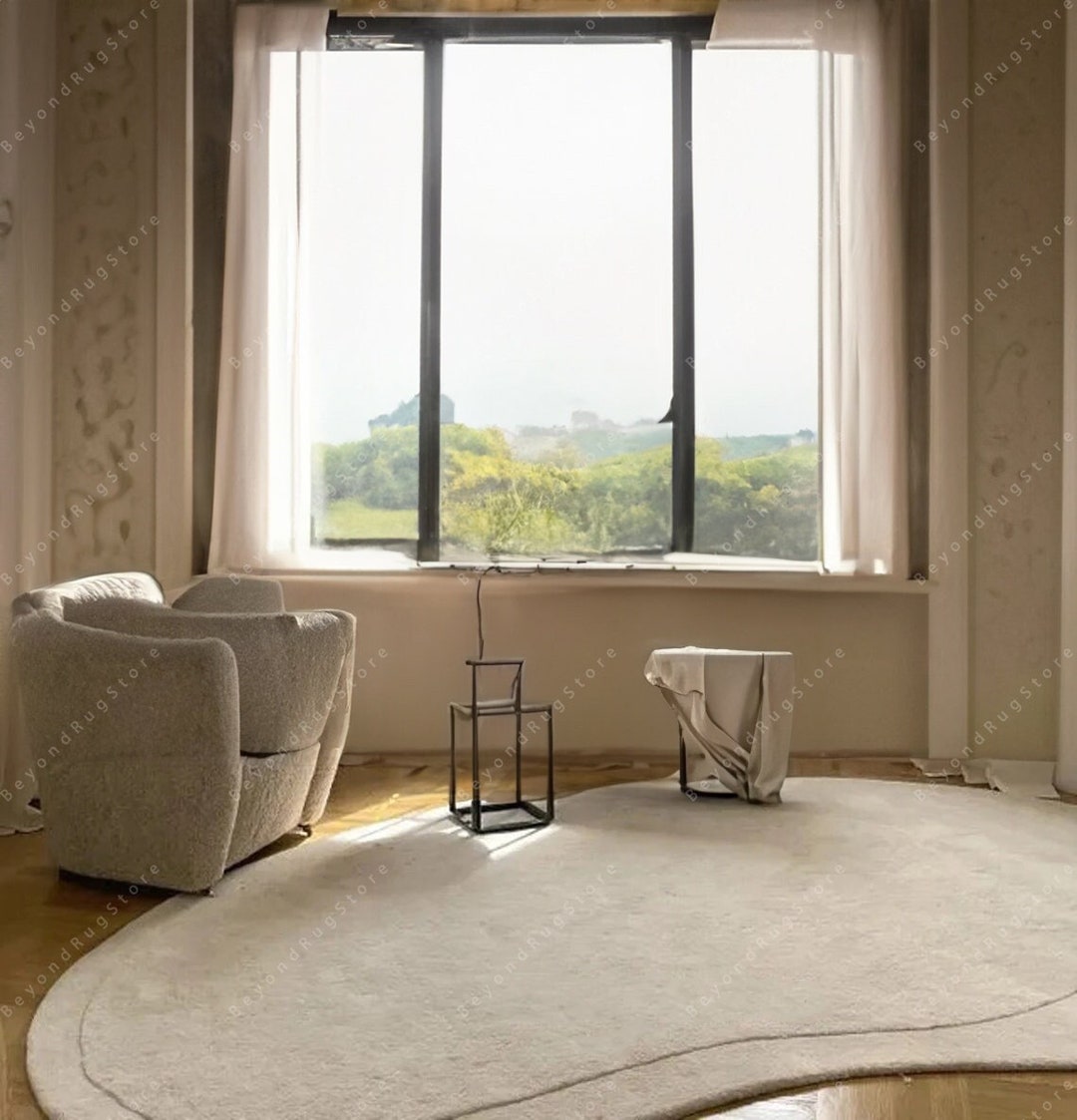 Kidney Bean Shape Tufted Plain Rug, Multi-level Pile, Hand-tufted Wool ...