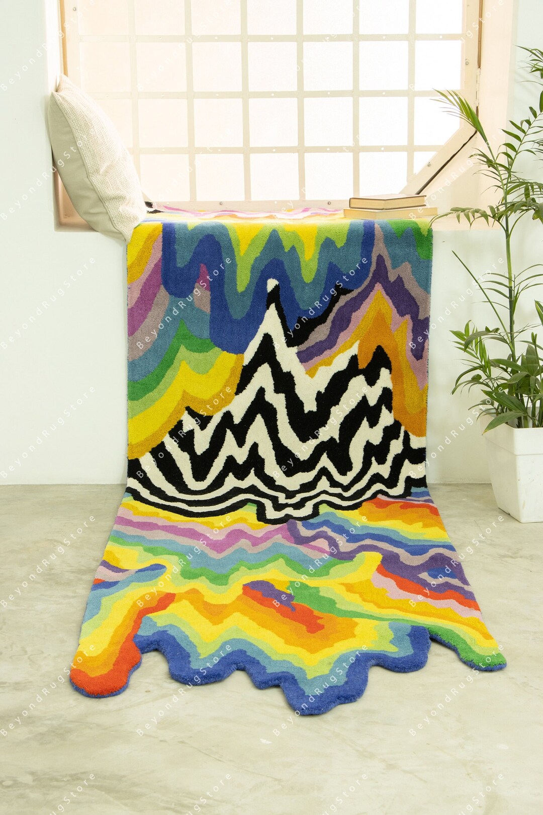 Melting Psychedelic Runner Tufted Rug Wool Handmade 2.5x9 Ft Colorful ...