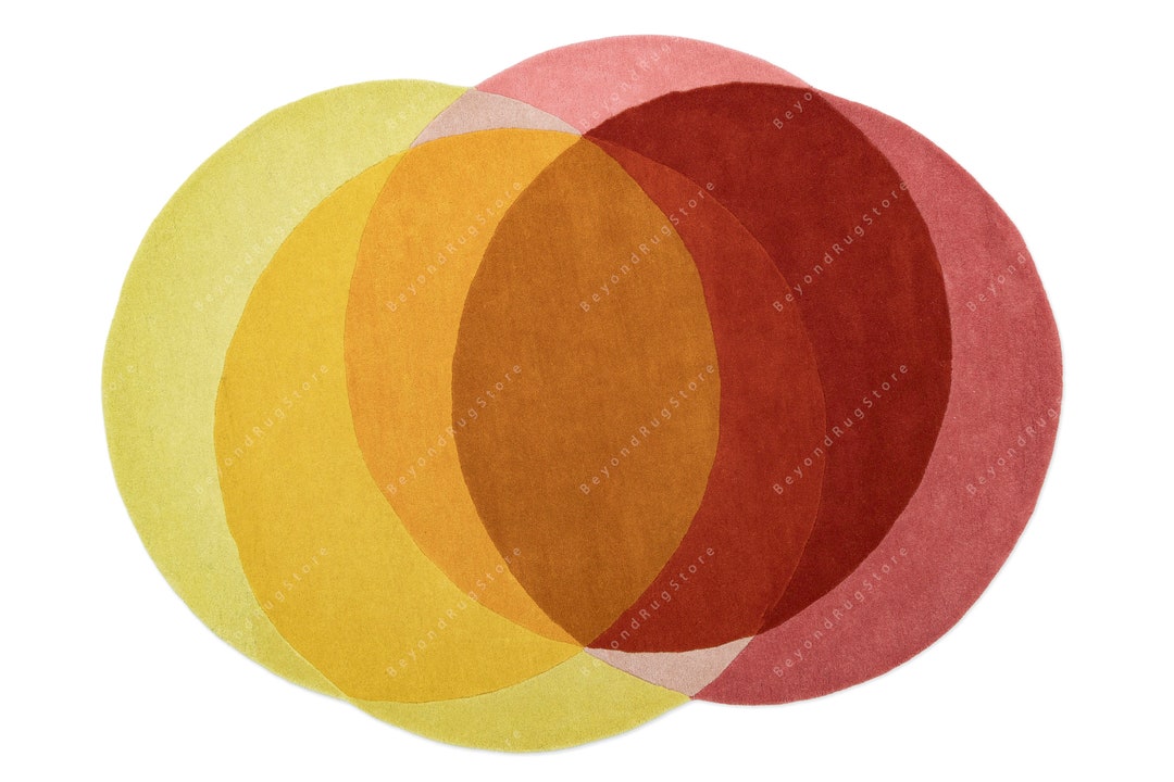 Yellow & Red Kids Tufted Rug, Irregular Shape, Radiant Rings, Wool ...