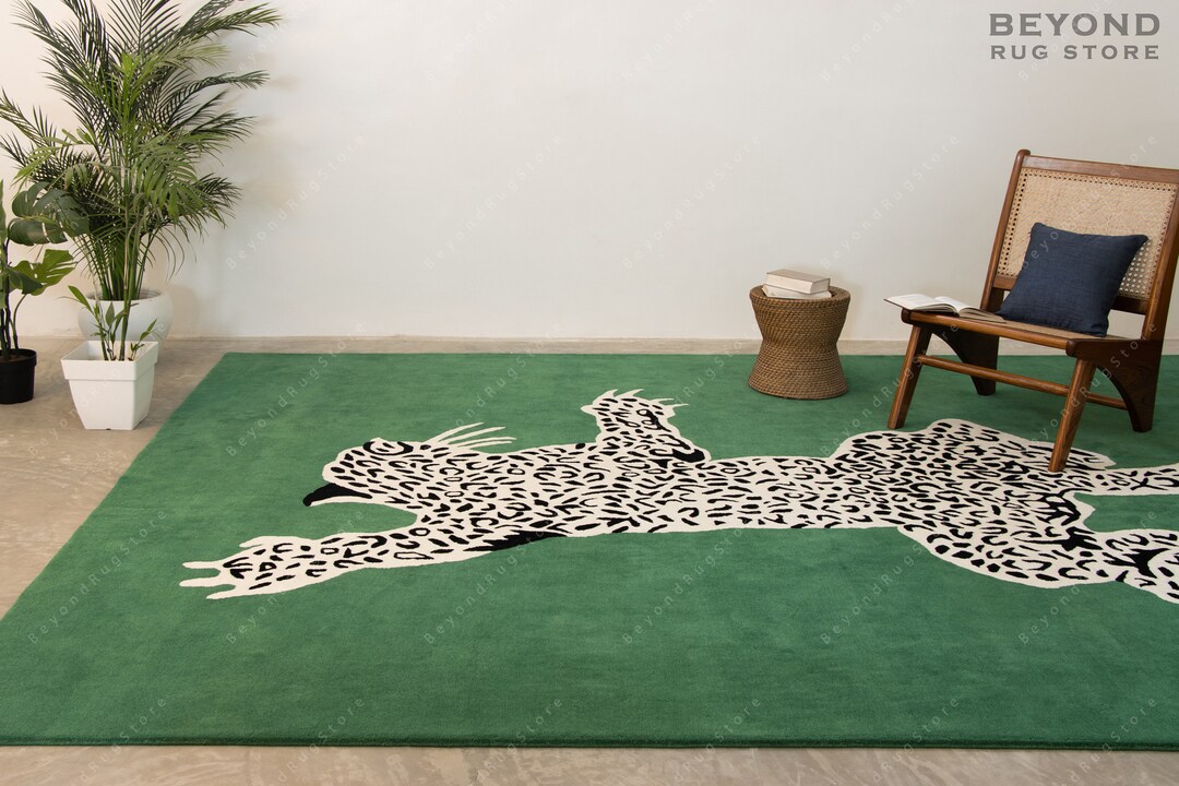 Climbing Leopard Green Hand-tufted 100% Wool Handmade Area Rug Carpet ...