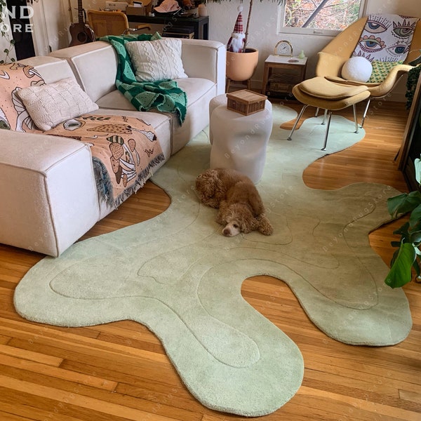 Light Green Amoeba Rug - Etsy