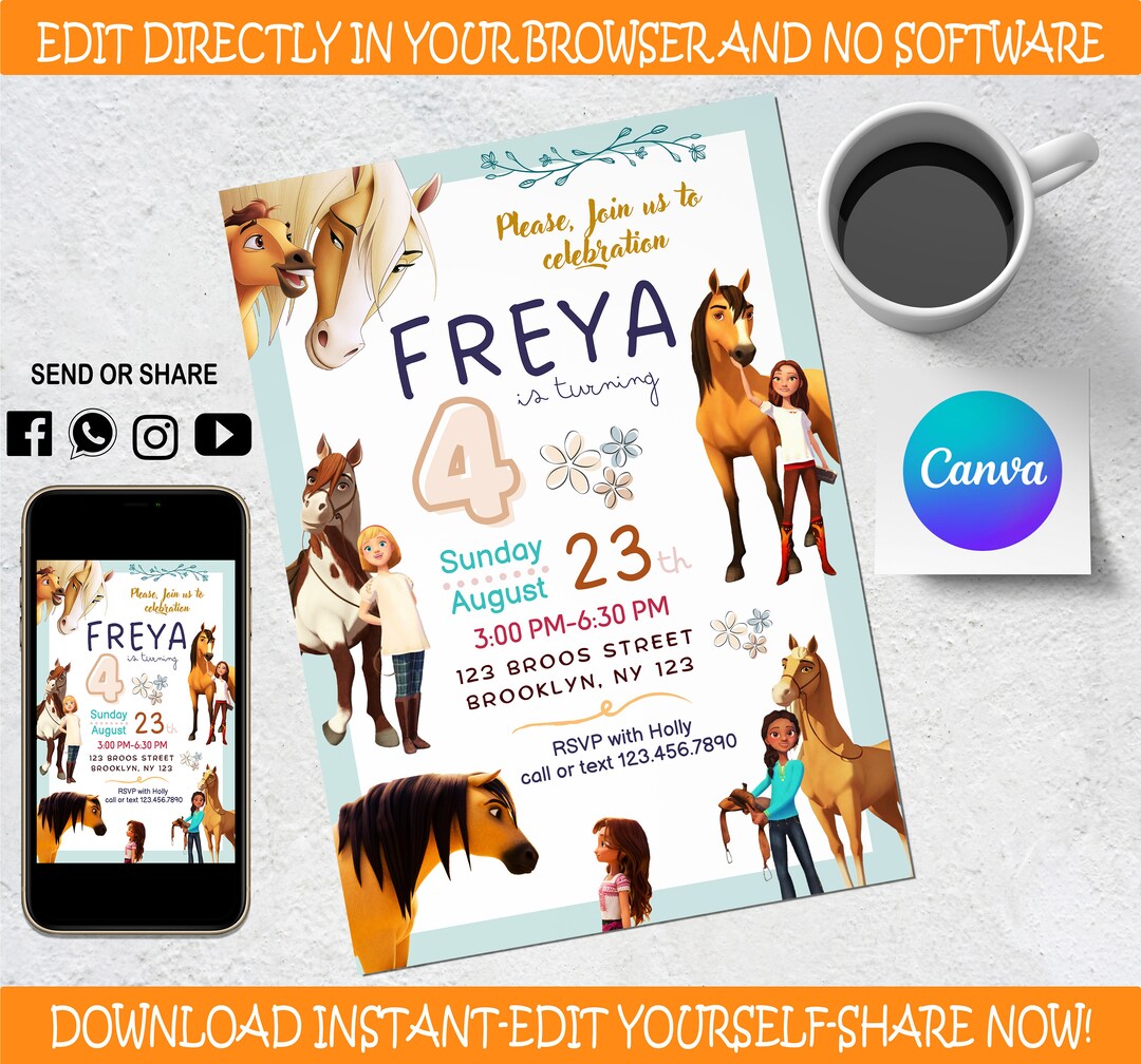 Spirit Riding Free Birthday Invitation - Kids Invitation - Digital ...