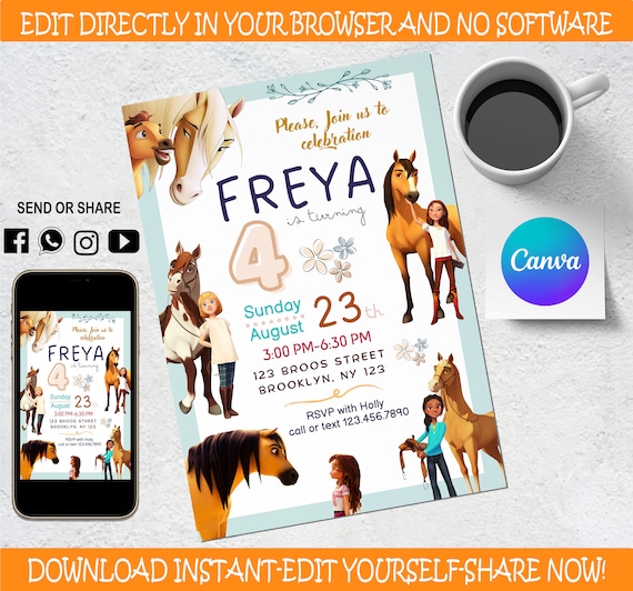 Spirit Riding Free Birthday Invitation Kids Invitation - Etsy