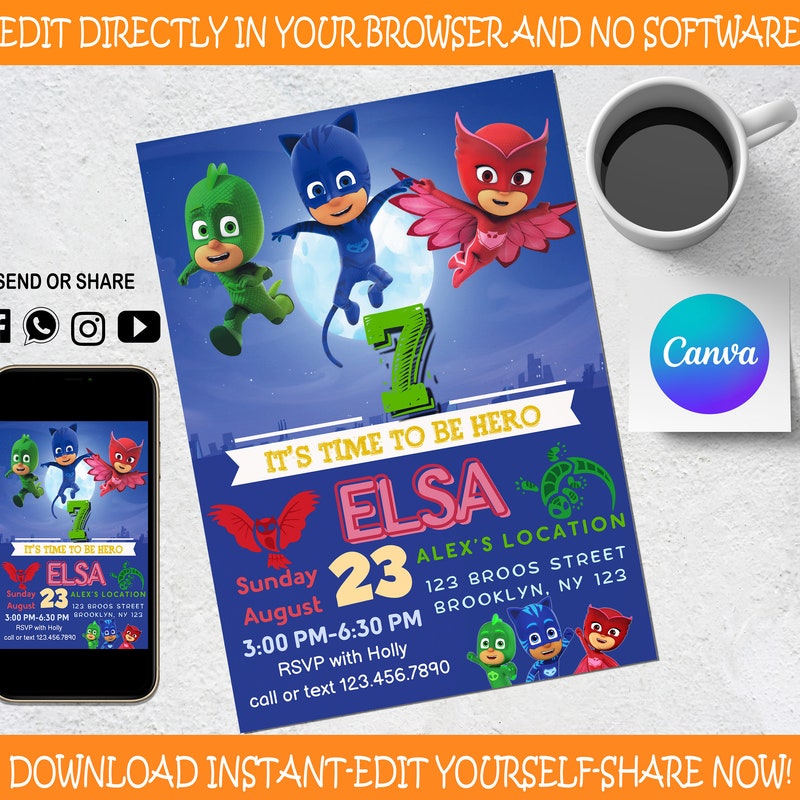Pj Masks Invitation - Etsy