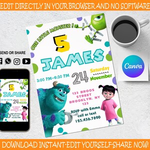 Monsters Inc Invitation - Kids Invitation - Digital Monsters Party ...