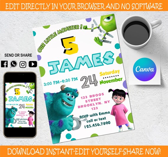 Monsters Inc Invitation Kids Invitation Digital Monsters - Etsy