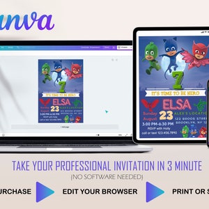 PJM Birthday Invitation - Kids Invitation - Digital PJM Party Invite ...