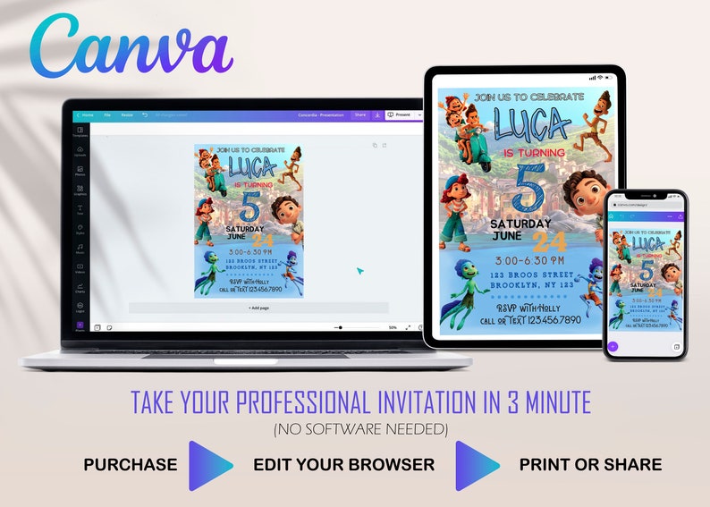 Luca Digital Birthday Invitation - Kids Invitation - Digital Party ...