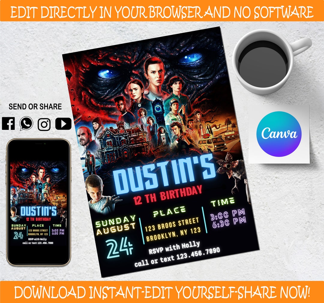 Stranger Things Birthday Invitation Kids Invitation Digital Party ...