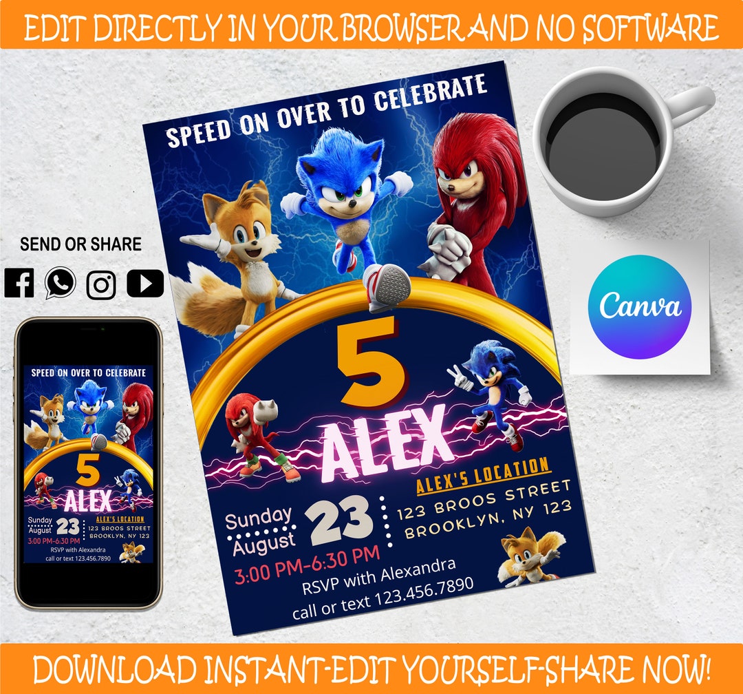 Sonic the Hedgehog Invitation - Kids Invitation - Digital Party Invite ...