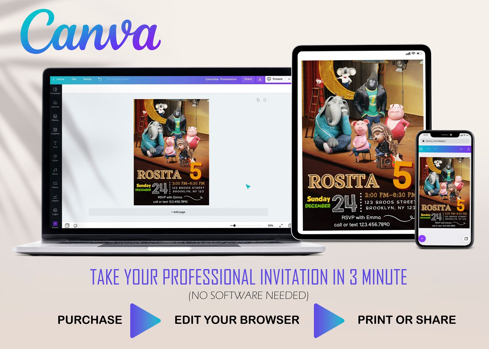 Sing Movie 2 Invitation - Kids Invitation - Sing Movie Digital Party ...