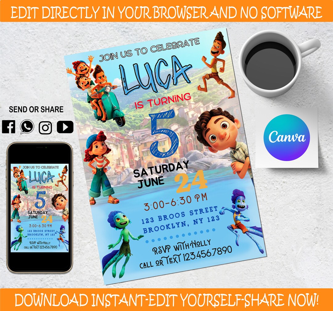 Luca Digital Birthday Invitation - Kids Invitation - Digital Party ...