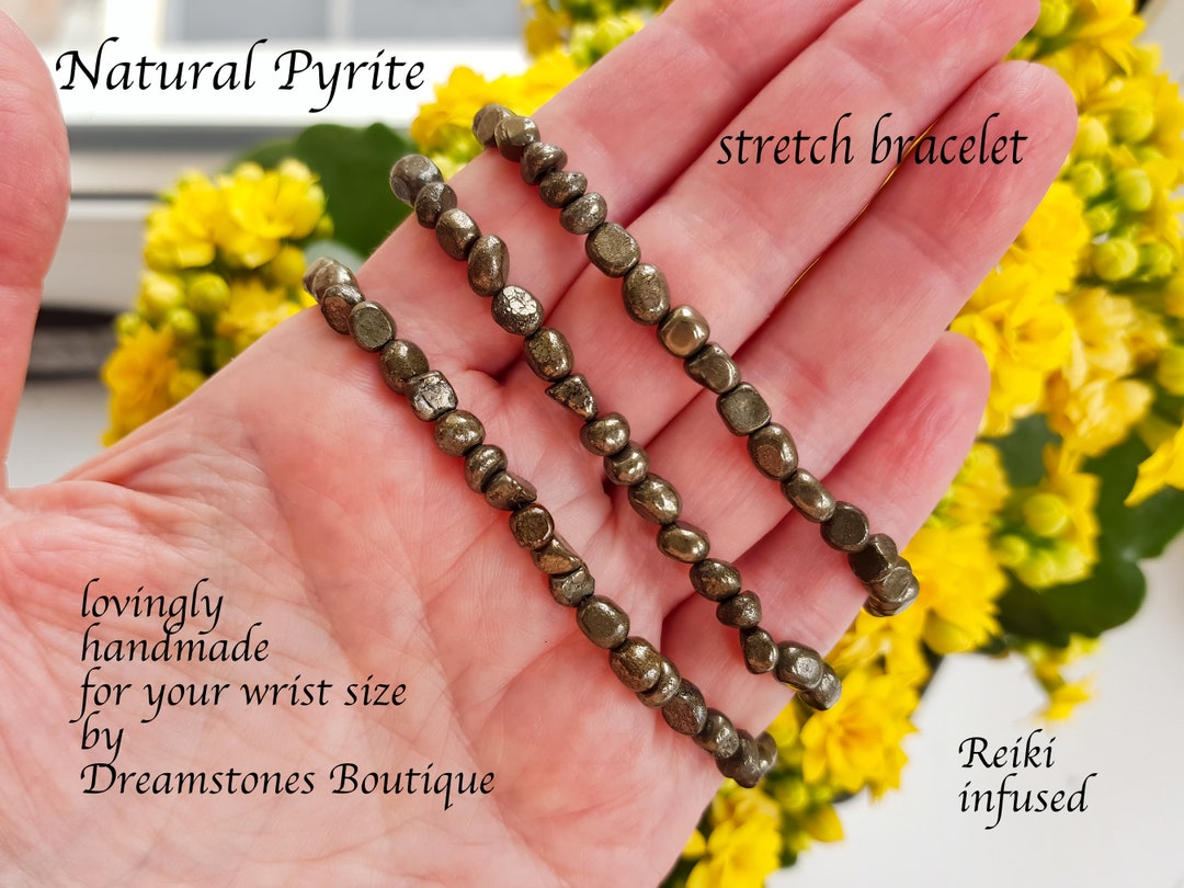 Pyrite Bracelet, Golden Pyrite Nugget Stretch Bracelet, Beaded Gemstone ...