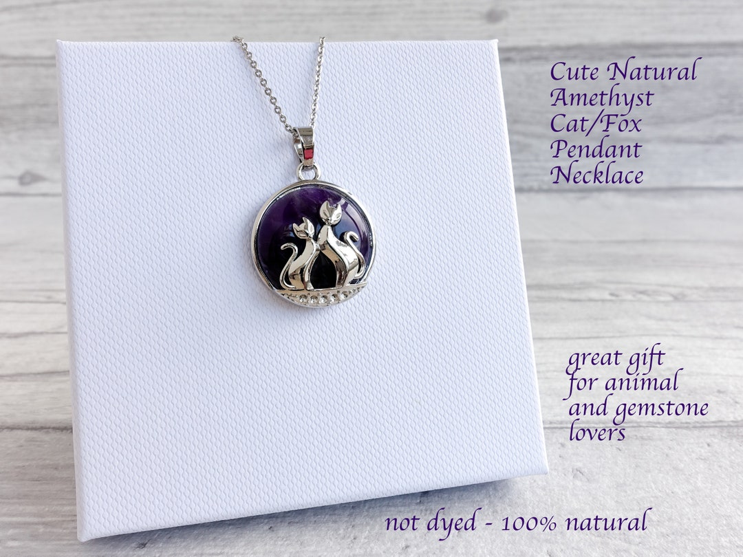 Amethyst Pendant Necklace, Amethyst Pendant, Fox, Cat, Round, Circle ...