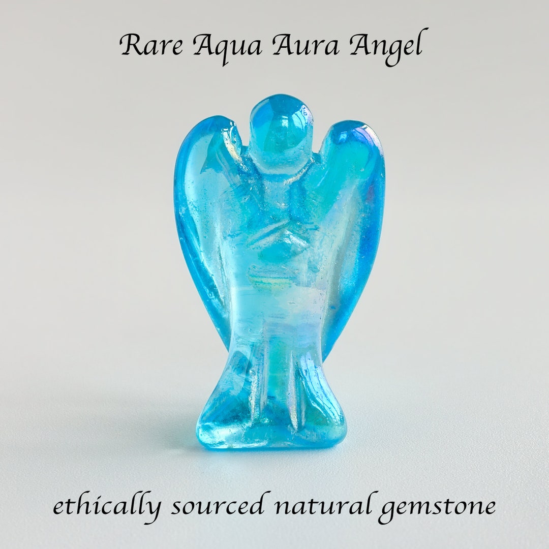 Aqua Aura Angel, Aqua Aura Quartz Angel, Blue Gemstone Carving, Natural ...