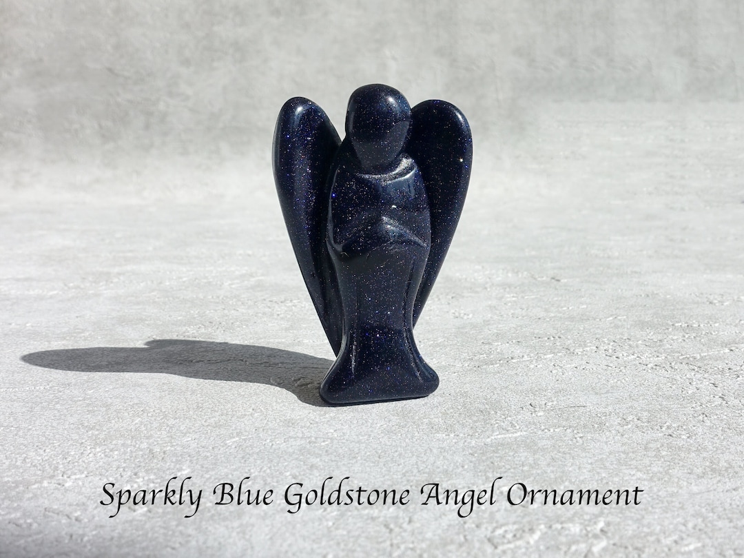 Blue Goldstone Angel, 50mm, Rare Gemstone Angel, Blue Crystal Angel ...