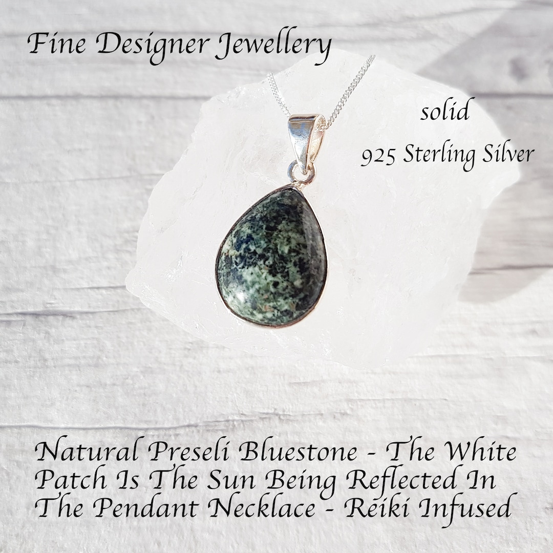 Preseli Bluestone Pendant Necklace, 925 Solid Sterling Silver, Green ...