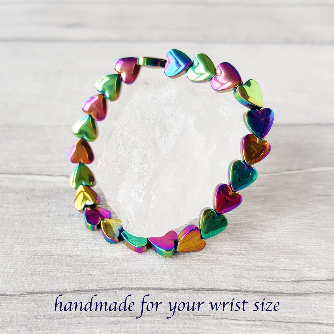 Rainbow Hematite Heart Bracelet 8mm Colourful Hematite - Etsy