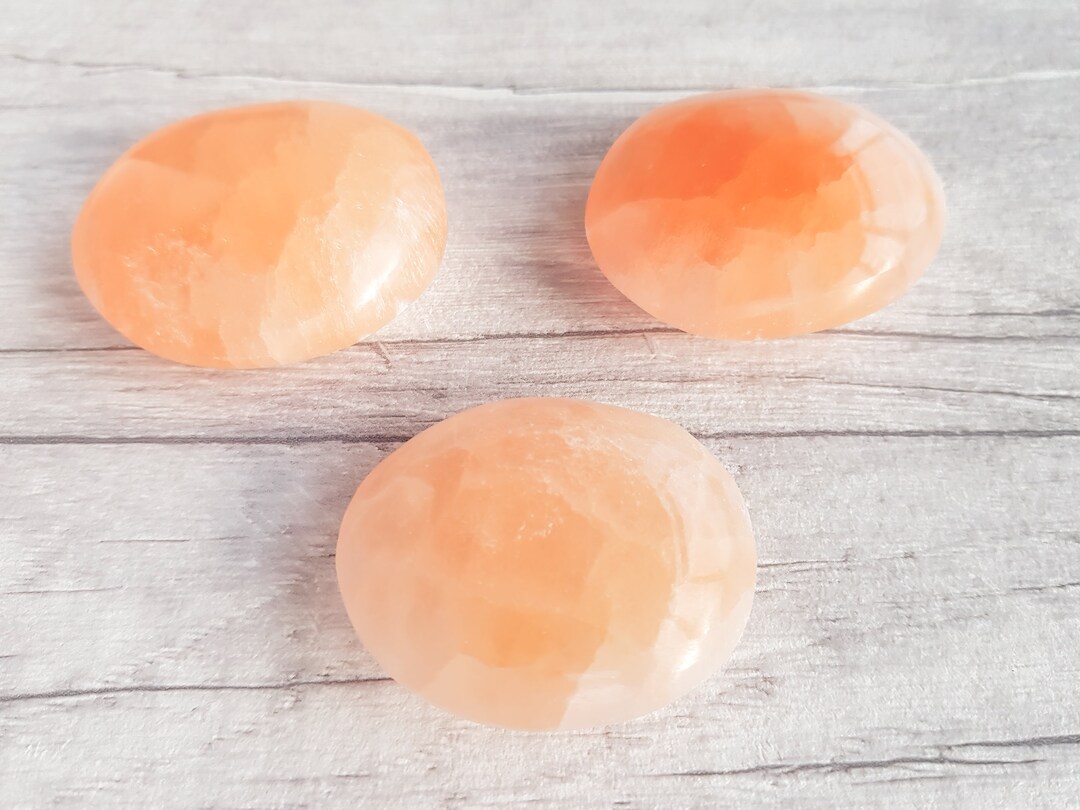Orange Selenite Palm Stone, Peach Selenite Palmstone, Polished ...