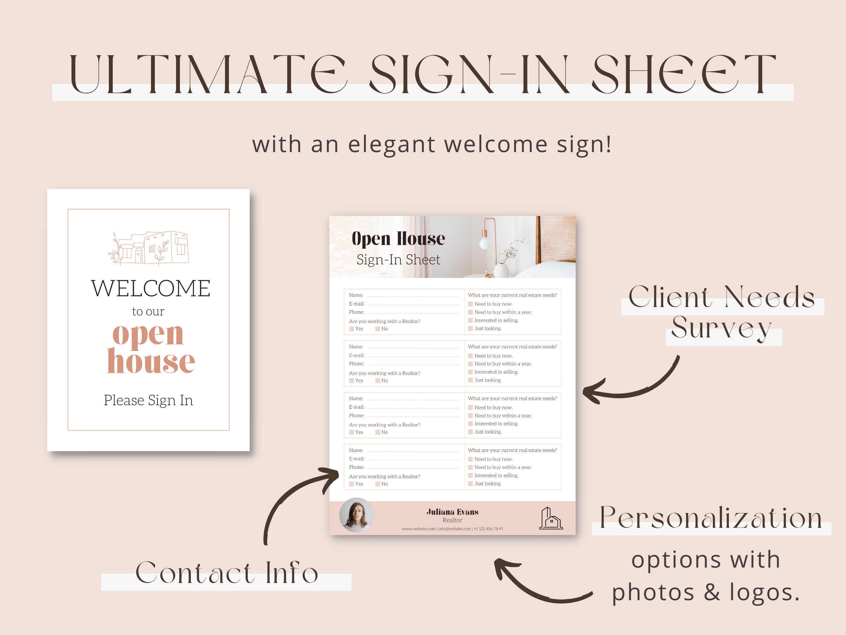 Open House Sign in Sheet for Real Estate Agents With - Etsy